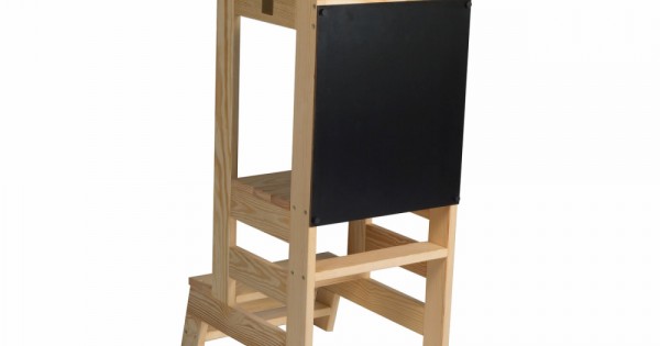 Inaltator Learning Tower ajustabil cu tabla de scris, lemn natur ...